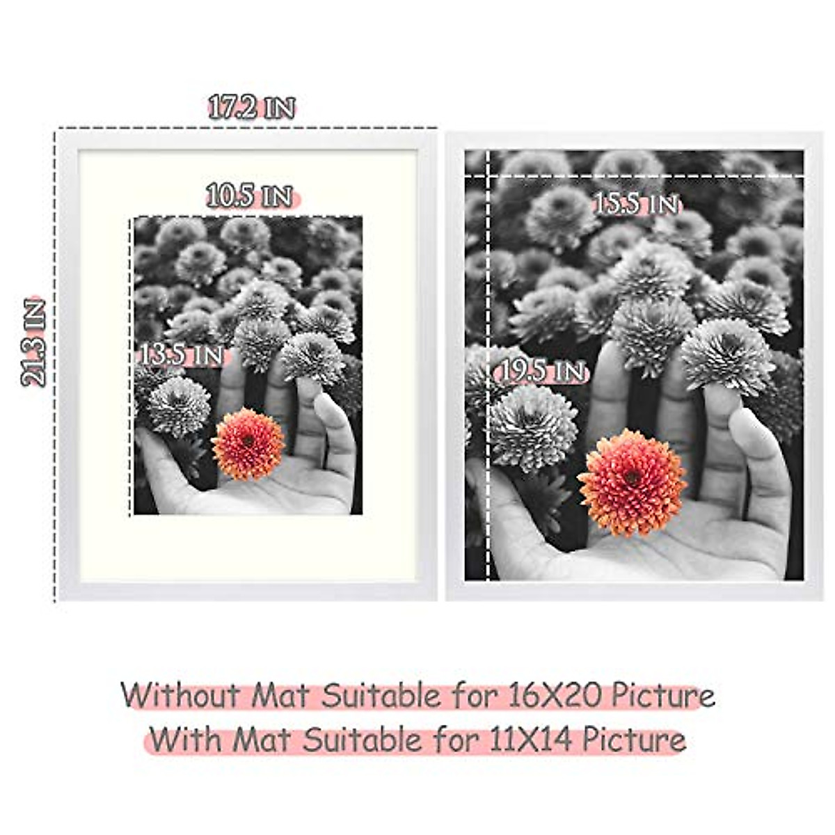 Frametory, 16x20 Picture Frame - Made to Display 11x14 Photo with Ivory Mat - Wide Molding - Built in Hanging Features - Preinstalled Wall Mounting Hardware (White, 1 Pack)