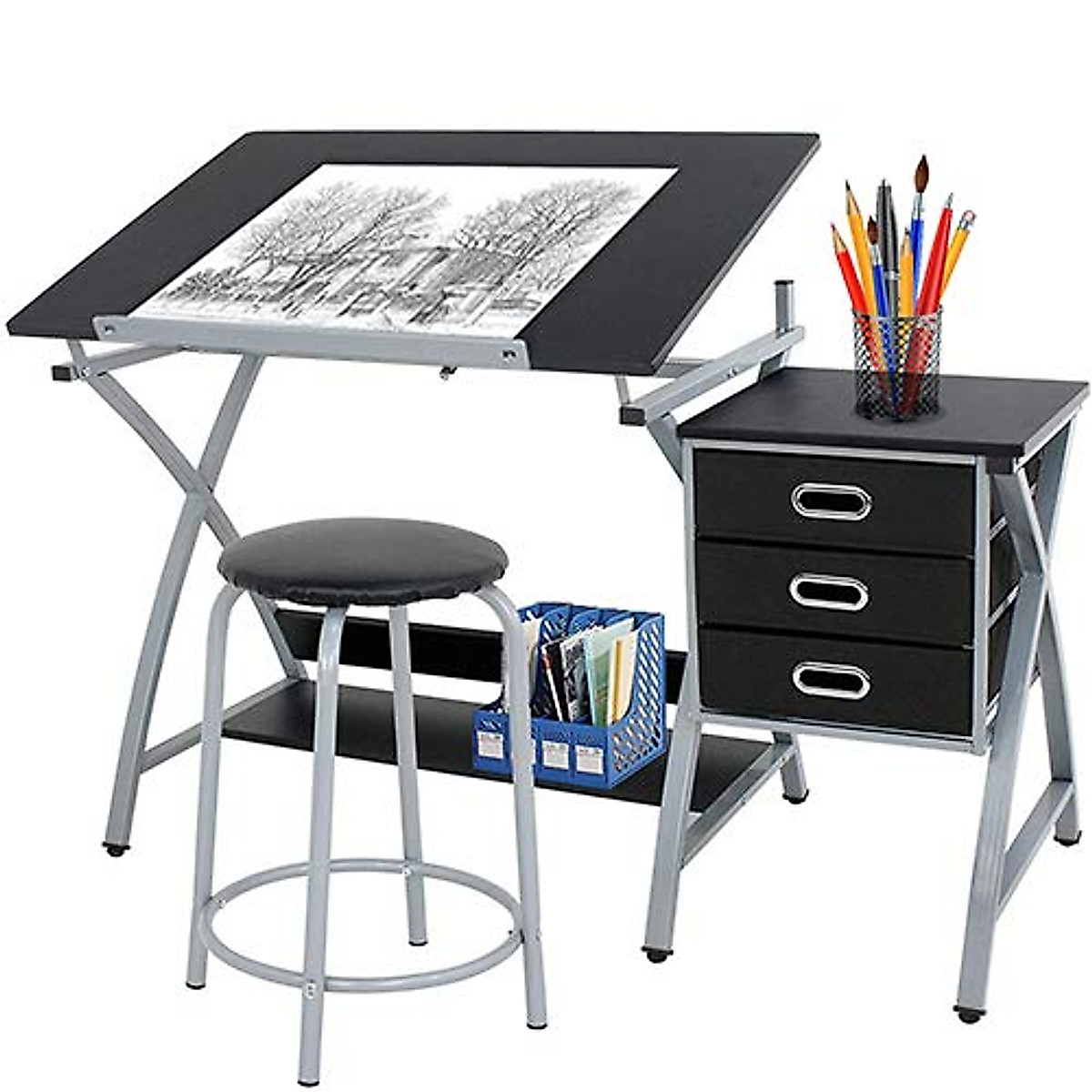 HomGarden Adjustable Drafting & Drawing Table w/ Storage