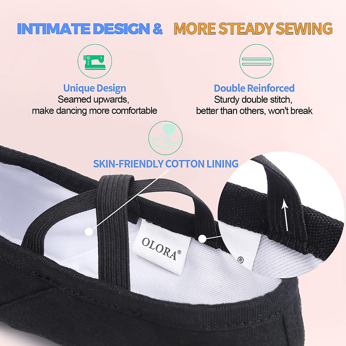 OLORA Women's Canvas Ballet Shoes Dance Slippers Split Sole Practice Shoes for Girls/Adults,Black,8 M US