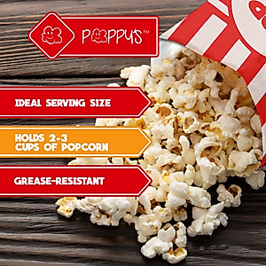 Poppy's Paper Popcorn Bags - 40 Pcs 1oz Concession-Grade Bags, Popcorn Machine Accessories for Popcorn Bars, Movie Nights, Concessions