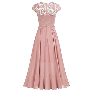 Miusol Women's V Neck Elegant Lace Ruffle Bridesmaid Maxi Dress (Large, Pink)