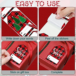 480 Pcs Christmas Gift Tag Stickers Self Adhesive Christmas Name Labels Buffalo Plaid Present Stickers Labels Xmas to and from Tag for Holiday Present Box Gift Wrapping Supplies(Classic Pattern)