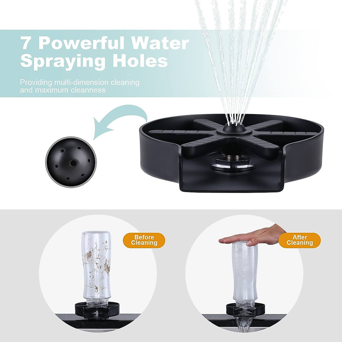 Bottle Washer for Kitchen Sink: iVIGA Matte Black Glass Rinser - Stainless Steel Cup Rinser Bottle Cleaner - Bar Glass Quick Automatic for Baby Bottle with Cleaning Brush