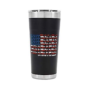Camco Life is Better at The Campsite Stainless Steel 20 oz. Tumbler with Double Wall Insulation | Great for Hot and Cold Drinks | Charcoal with US Flag Print (53065)