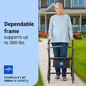 Medline Steel Rollator Walker for Adult Mobility Impairment, Black, 300 lb. Weight Capacity, 6” Wheels, Foldable, Adjustable Handles, Rolling Walker for Seniors