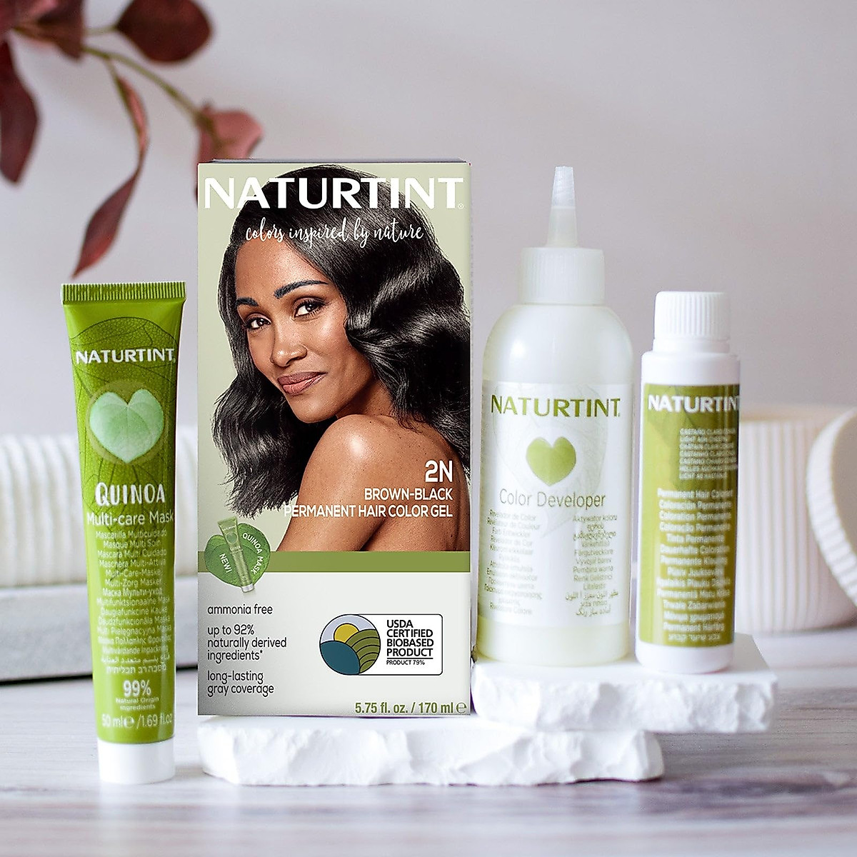 Naturtint 2N Brown Black Permanent Hair Color (Pack of 1), Ammonia Free, Vegan, Cruelty Free, up to 100% Gray Coverage, Long Lasting Results (Packaging may vary)