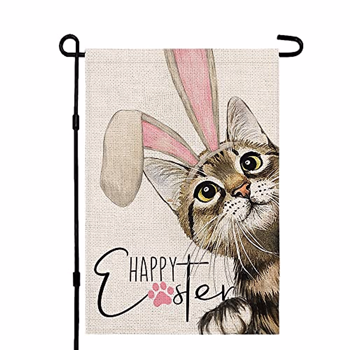 CROWNED BEAUTY Happy Easter Garden Flag 12×18 Inch Double Sided Cat with Rabbit Ear Outside Vertical Holiday Yard Flag
