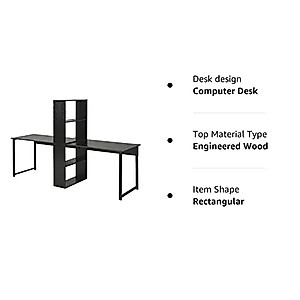 HOMCOM 88" Extra Long 2-Person Computer Desk with Storage Shelves Combo, Double Workstation Storage Study Writing Table for Home Office, Bookshelf, Black