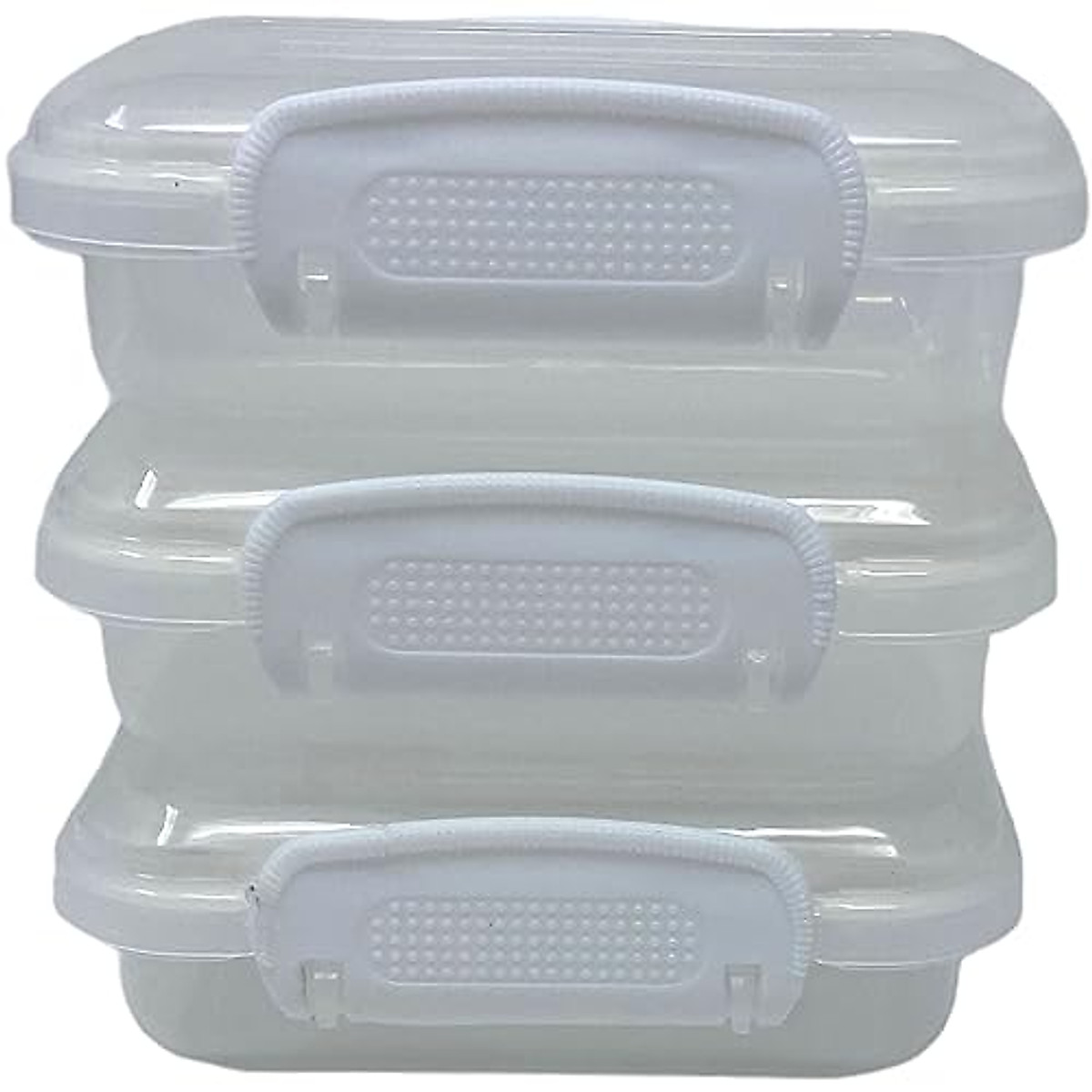 CLRA Set of 6 Plastic Snack Containers with Lock-Top Lids Mini Small Snap Lock Storage Containers 3 White & 3 Turquoise with BONUS Aolani Gift.