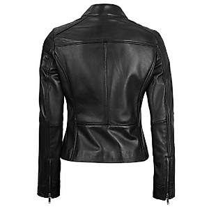 Blingsoul HRF Real Lambskin Black Leather Jackets For Women | [1309743] Carrie Black, M