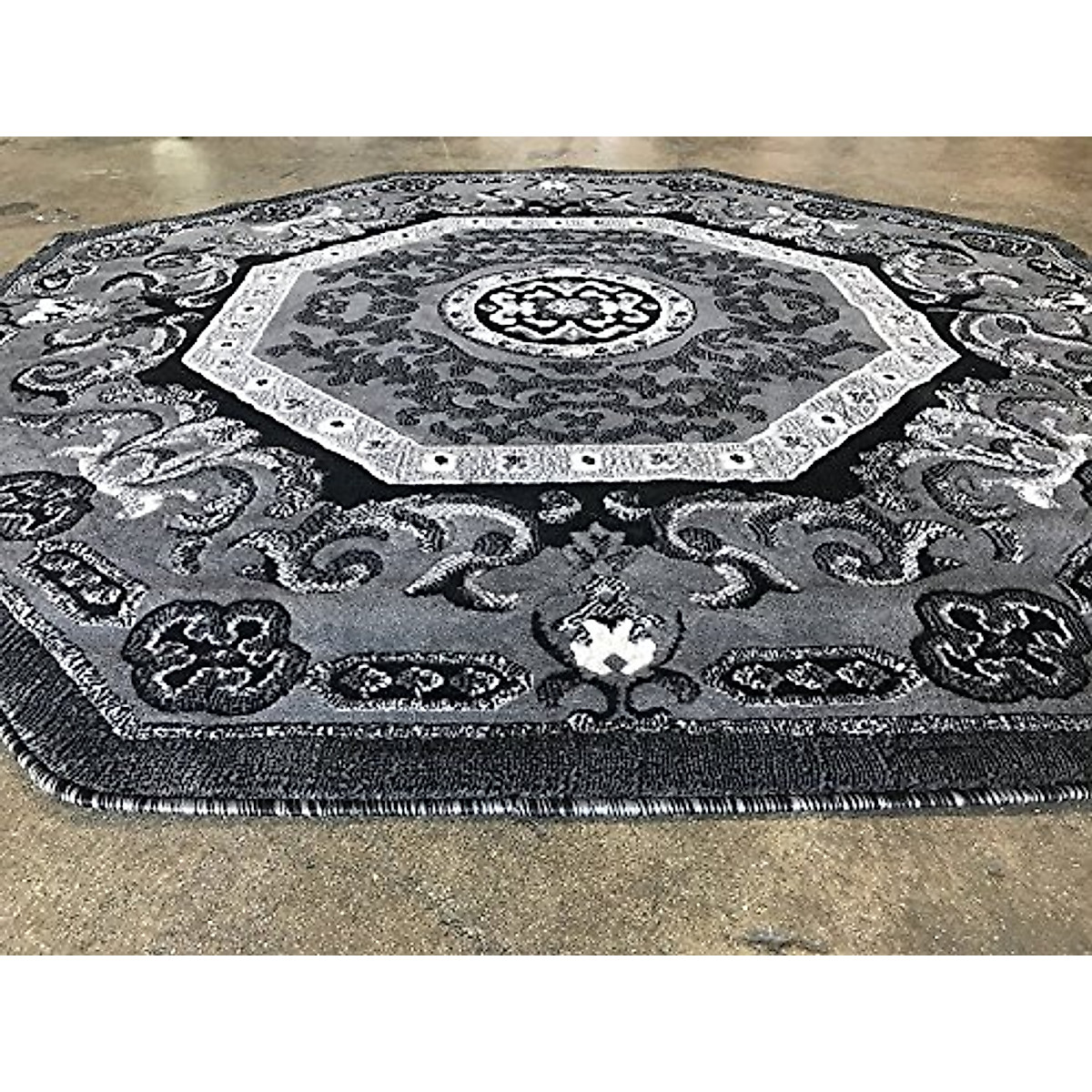 Carpet King Traditional Persian Oriental Octagon Area Rug Grey Black Silver Gray Design 101 ( 7 Feet 3 Inch X 7 Feet 3 Inch )