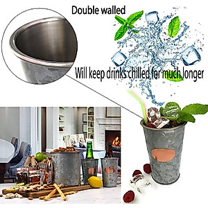 Galrose Galvanized Iron Mint Julep Cups - Set of 2 with Rose Gold Accents, Stainless Steel Lined Double Walled 16 oz Stylish Beer Glasses for Home Bars. Unique 6th Iron Anniversary or Birthday Gift