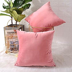 MERNETTE Pack of 2, Velvet Soft Decorative Square Throw Pillow Cover Cushion Covers Pillow case, Home Decor Decorations for Sofa Couch Bed Chair 22x22 Inch/55x55 cm (Pink)