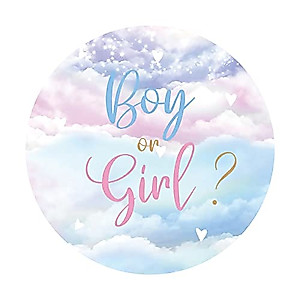 DASHAN Boy or Girl Ggender Reveal Decorations Backdrop Baby Gender Reveal Party Supplies Gender Reveal Backdrop Banner Blue Pink Clouds Round Backdrop 6.5x6.5ft Polyester