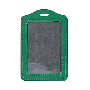 Youngy 10 Colors ID Window Business Work Card Holder Leather Case Badge Vertical Type - Green