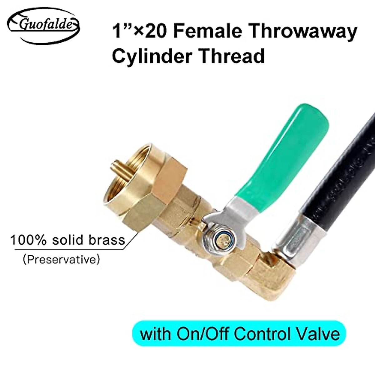 GUOFALDE 3FT POL Propane Refill Adapter Hose, for POL Type 1LB Propane Refill Hose 350PSI High Pressure Camping Grill, with ON/Off Control Valve, 1LB Tank Bottle Adapter Connection