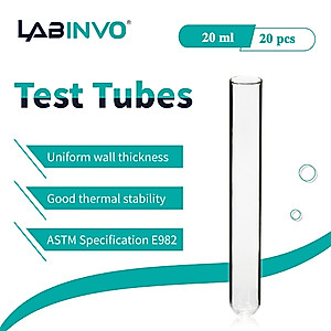 LABINVO 20ml Glass Test Tubes, Thickness 1.0-1.2,20x150mm, Round Bottom Pack of 20,IN-TTG20