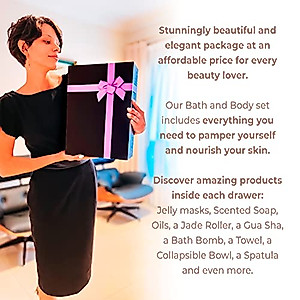 AVUX Beauty Care Box 22 pcs – Bath and Body Set includes Jelly Mask, Soap, Jade roller, Gua Sha, Bath Bomb, foldable bowl, spatula and more – Spa Set Gift on birthday and wedding for girls and women