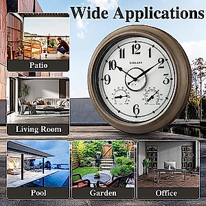 CLXEAST Illuminated Outdoor Clocks Waterproof 18 Inch with Smart Sensor,Large Outdoor Pool Clock with Temperature & Hygrometer,Wall Clock for Living Room Decor,Grey Oak/Faux Barnwood