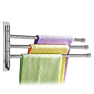 Sumnacon™ Silver Stainless Steel Wall-Mounted Towel Rail Swivel Bars Bathroom Towel Rack Hanger Holder Organizer (3 Bar)