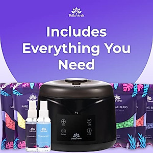 Bella Verde Waxing Kit - Home Wax Kit for Women and Men - Wax Warmer with LED display - 5 Packs of Wax Beads - Wax Pot - Pre & Post Wax Spray 20 Wood Sticks - Hard Wax Beans for Brazilian Body Legs Eyebrows Face Lips Armpits