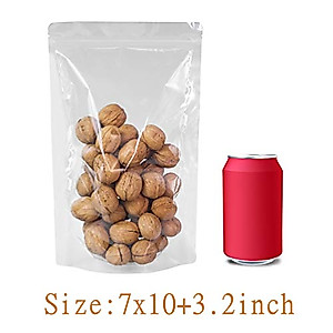 100 Pack Smell Proof Mylar Bags 7x10+3.2inch, Resealable Stand Up Food Storage Bags Clear Reusable Self Seal Zipper Lock Mylar Bags for Food, Seeds, Pills