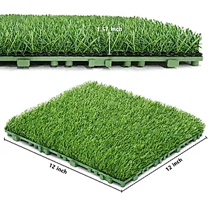 Loytryal Artificial Grass Turf Tiles Interlocking Fake Grass Mat Tiles 9PCS 12''x12'' Floor Decoration Grass Pad Tiles with Waterproof Bottom Plate for Outdoor & Indoor