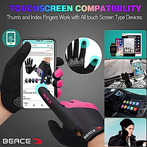 BEACE Cycling Gloves Bike Gloves Biking Gloves(Rose Red) with Touch Screen-Full Finger Road Gloves Mountain Bike Gloves Anti-Slip Silicone Palm for Men Women