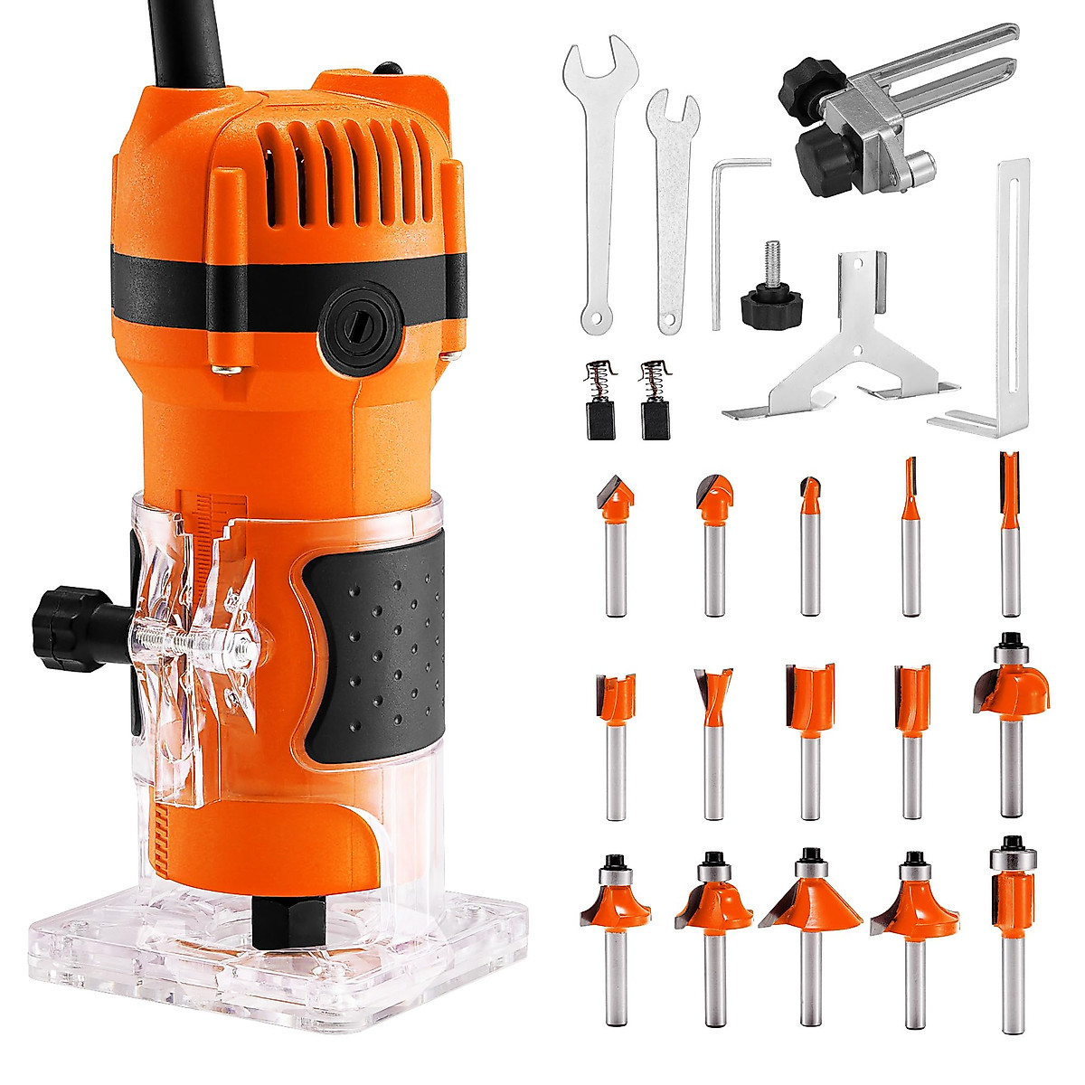SILVEL Wood Router, 800W Wood Routers for Woodworking, 6.5Amp 1.25HP Hand Wood Router Tool, 30000R/MIN Compact Edge Trimmer with 15 1/4" Router Bit Set, Orange