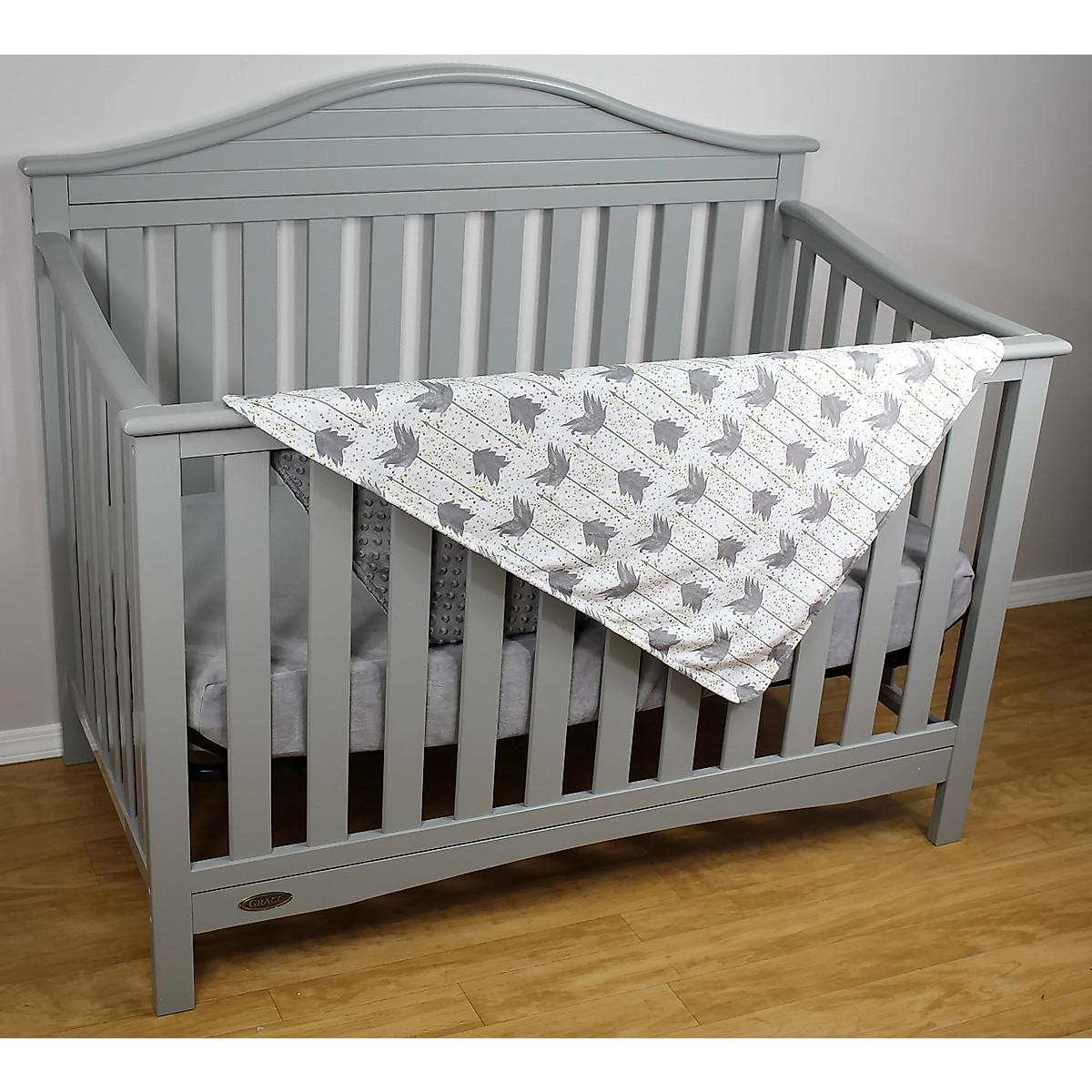 Dear Baby Gear Deluxe Baby Blankets, Custom Minky Print, Grey Arrows on Confetti, Grey Minky Dot