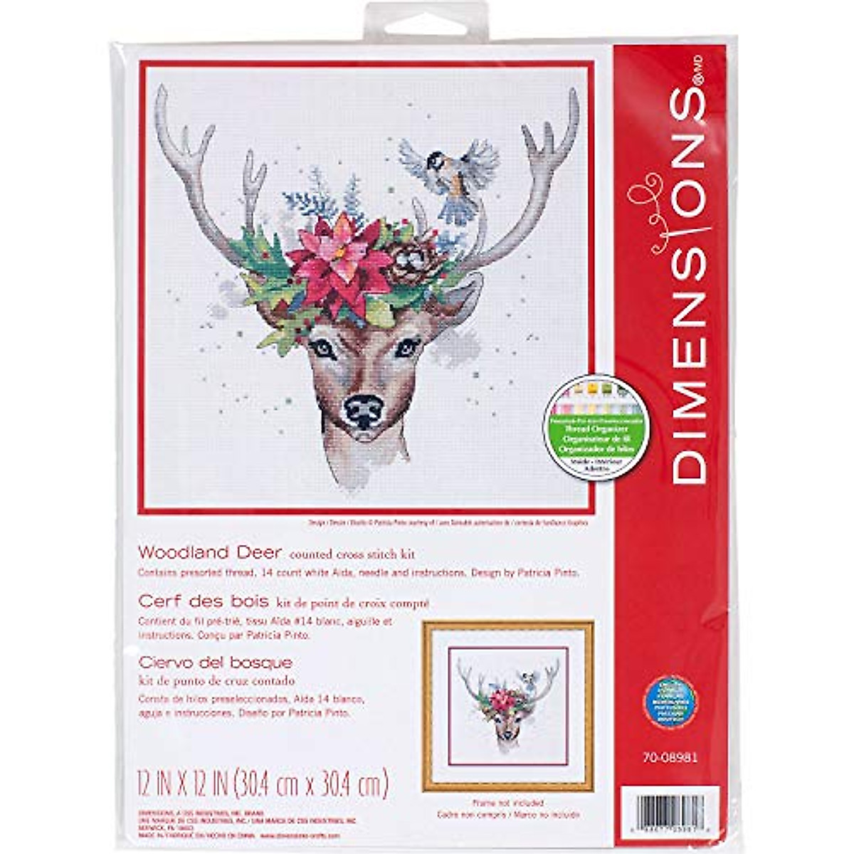 Dimensions Counted Kit, Woodland Deer Christmas Cross Stitch, 12'' x 12''