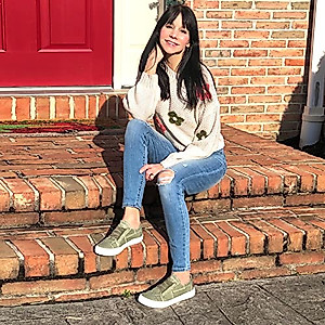 JENN ARDOR Women's Stylish Slip On Sneakers No Laces Elastic Low Top Canvas Sneakers Trendy Flats Comfortable Casual Walking Shoes