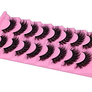 JIMIRE Mink Lashes Fluffy False Eyelashes Natural Look 15MM Wispy Fake Eyelashes Volume D Curl Russian Strip Fake Lashes Bulk 8 Pairs Pack