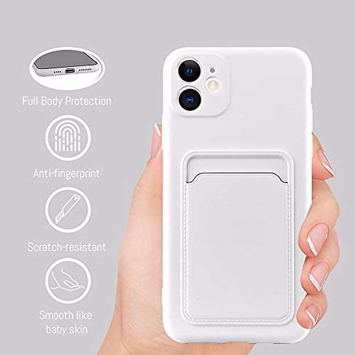 MZELQ Wallet Case for iPhone 11 (6.1 inch), Card Holder Camera Protection Cover for iPhone 11 + Screen Protector, Soft Slim Card Slot Case Compatible with iPhone 11 Phone Case -White