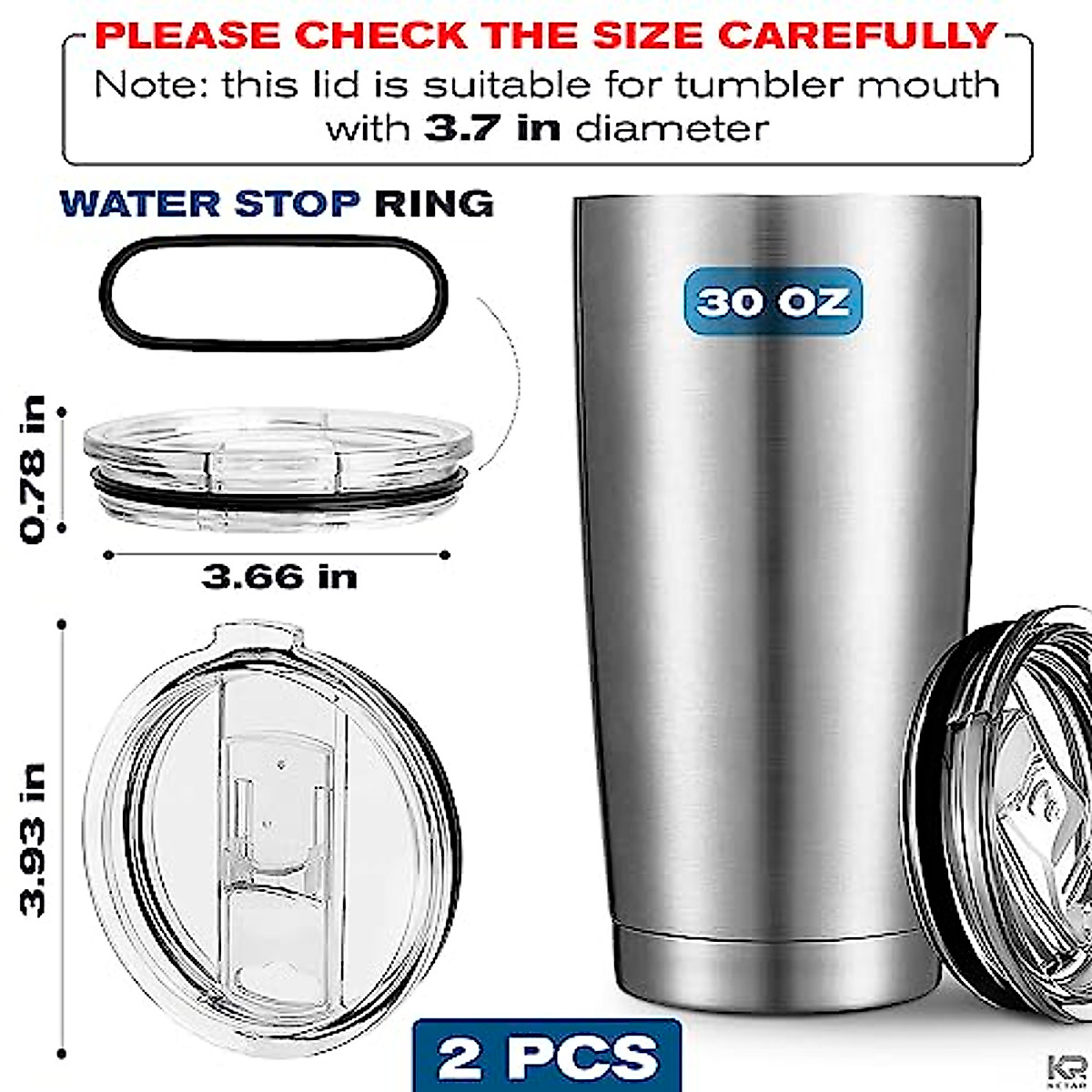 2Pcs Replacement Lid for Travel Mug - Yeti Replacement Lids for Tumblers with Lids and Straws Spill Proof Lids for Yeti Mug - RTIC tumbler 30 Oz Yeti Rambler Coffee Tumbler Lid Coffee Travel Mug