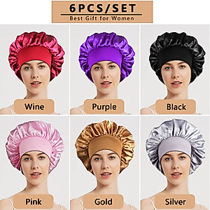 6PCS Satin Bonnets for Black Women, Large Braids Bonnet Wide Band Hair Bonnets, A