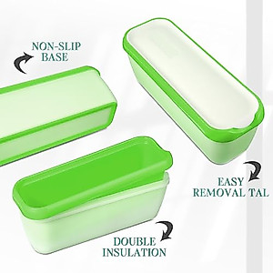 2 Pcs Reusable Ice Cream Containers with Lids and a Scoop 1.5 Quarts Plastic Rectangle Dessert Storage Tubs Homemade Ice Cream Storage Containers for Freezer Kitchen Refrigerator (Orange,Green)