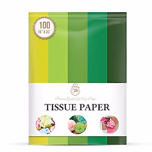 Green St Patricks Theme Tissue Paper for Gift Wrapping (5 Assorted Colors), Packaging, Floral, Birthday, Christmas, Halloween, DIY Crafts and More 15" X 20" 100 Sheets
