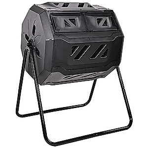Elevon Outdoor Tumbling Composter Dual Rotating Batch Compost Bin, 43 Gallon, Black