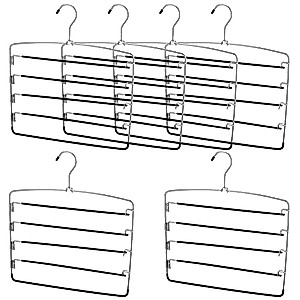 JAPCHET 6 Pack Pants Hangers Non Slip Space Saving Pants Hangers 5 Layers Stainless Steel Pants Hangers Swing Arm Space Saver Clothing Hangers Closet Organizer for Scarfs Trousers Ties, Black