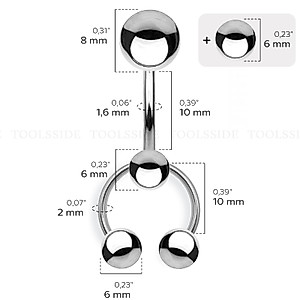 TOOLSSIDE VCH Jewelry Vertical Hood Piercing For Women - 4 Balls Surgical Steel Horseshoe & Barbell Combo for VCH Piercing - 14G Curved Barbell Genital Piercing, Stainless Steel, surgical steel