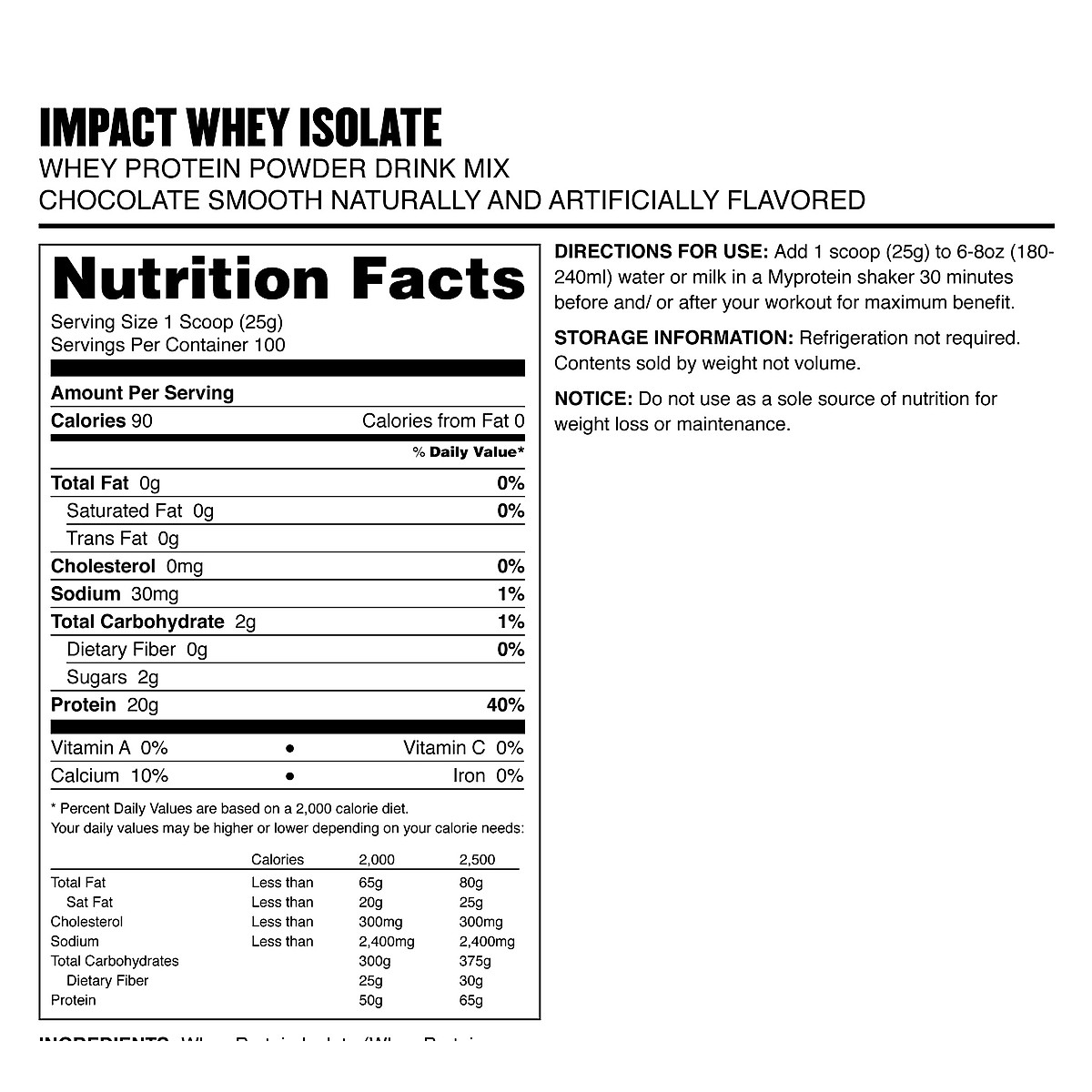 Myprotein® - Impact Whey Isolate - Whey Protein Powder - Naturally Flavored Drink Mix - Daily Protein Intake for Superior Performance - Chocolate (5.5 lbs, Pack of 1)