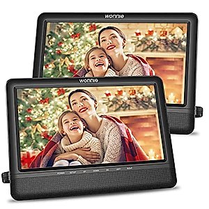WONNIE 10.5'' Car Dual DVD Player, Headrest Video Players Portable with 5 Hours Rechargeable Battery,Two Mounting Brackets,Support USB/SD/Sync TV,Last Memory,AV Out &in ( 1 Player+1 Monitor )