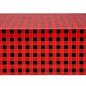 BLUE PANDA 3 Pack Buffalo Plaid Plastic Tablecloth for Lumberjack Birthday Party Decorations, Disposable Red and Black Table Cover (54 x 108 in)