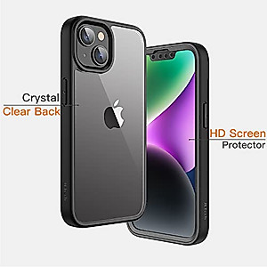 JETech Case for iPhone 14 6.1-Inch with Built-in Screen Protector Anti-Scratch, 360 Degree Full Body Rugged Phone Cover Clear Back (Black)