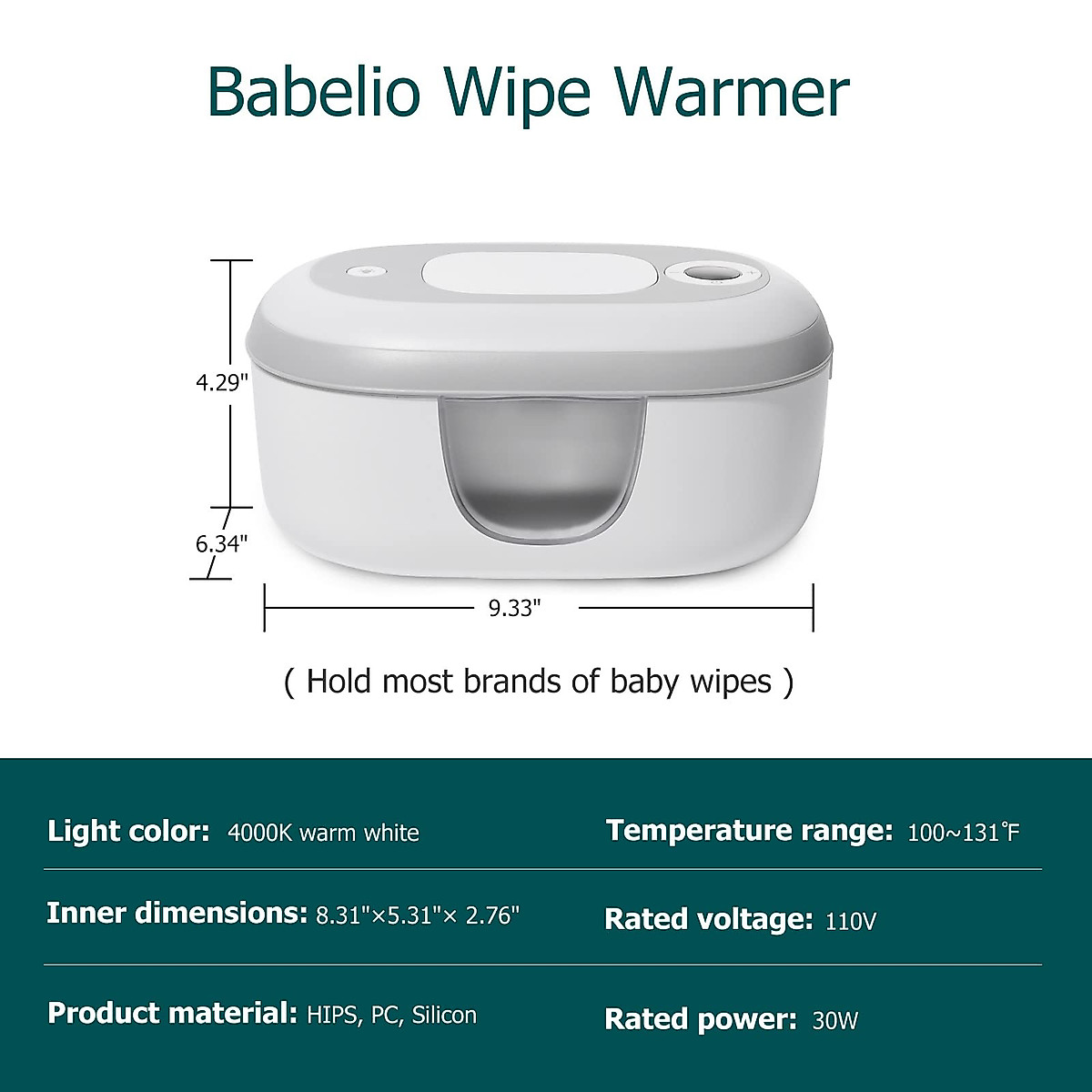 Babelio Baby Wipe Warmer with Night Light, Wet Wipes Dispenser for Baby Wipes with Temperature Display and Large Capacity