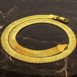 LIFETIME JEWELRY 9mm Flexible Herringbone Chain Necklace 24k Real Gold Plated (18 inches, Gold)