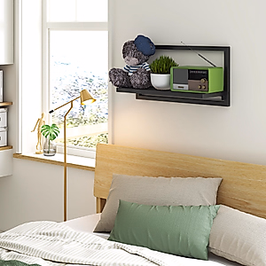 LUPWNEKA 16 Inch Black Folding Wall Shelf, Metal Panels Bathroom Shelves Wall Mounted, Unique Folding Display Wall Shelves, Foldable Hanging Shelf for Bathroom, Kitchen, Living Room, Garage