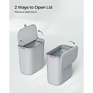 SONGMICS Hanging Trash Can, 2.4-Gallon Kitchen Trash Can with Lid for Food Waste, Wall Mounted Trash Can, Hanging or Sticking on Cupboard Door, for Kitchen Cabinet, Under Sink, Gray ULTB820G9
