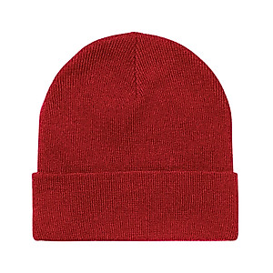 lycycse Womens Beanies for Winter Cuffed Beanie Hats with Smile Face Patch Knit Acrylic Slouchy Beanie Ski Hat Warm Skull Cap Red